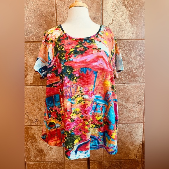 Orientique | Tops | Orientique Colorful Knit Short Sleeve Top Size X ...